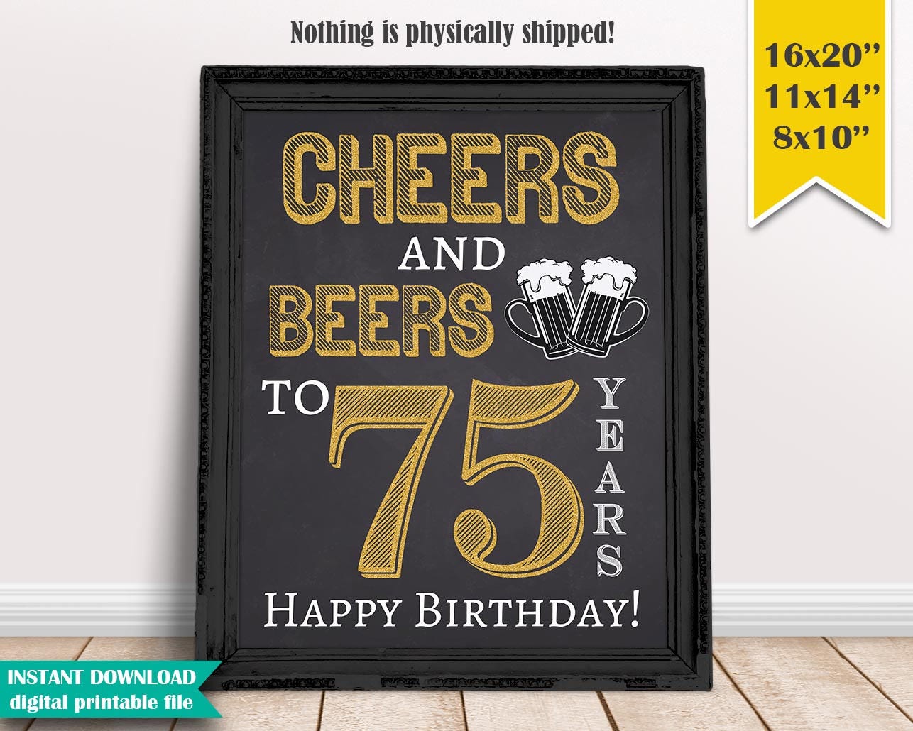 Cheers & Beers to 75 Years 75th Birthday Chalkboard Poster