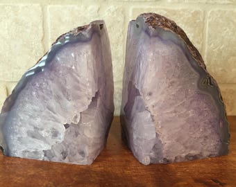 Quartz Crystal agate geode bookends pair
