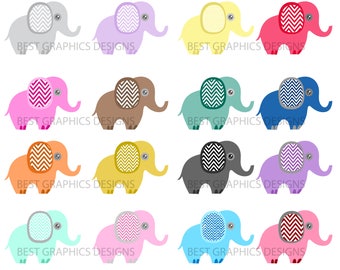 Purple and Grey Baby Shower Elephants Clipart Digital