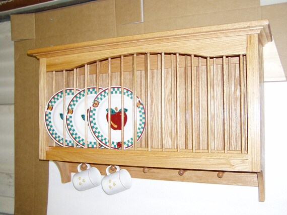 Solid Oak Plate and Mug Rack