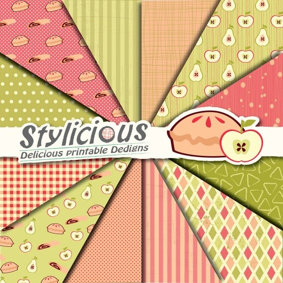 Apple Pie Printable Paper Apples & Pears Digital Paper Pack