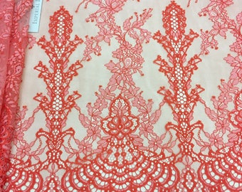 Red lace fabric | Etsy