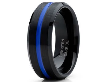 Blue tungsten ring | Etsy