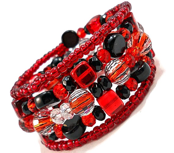 Red Bracelet Red and Black Beaded Bracelet Set Gifts for