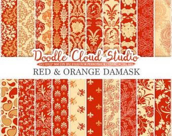 Orange and Black Halloween Damask Digital Scrapbook Paper and