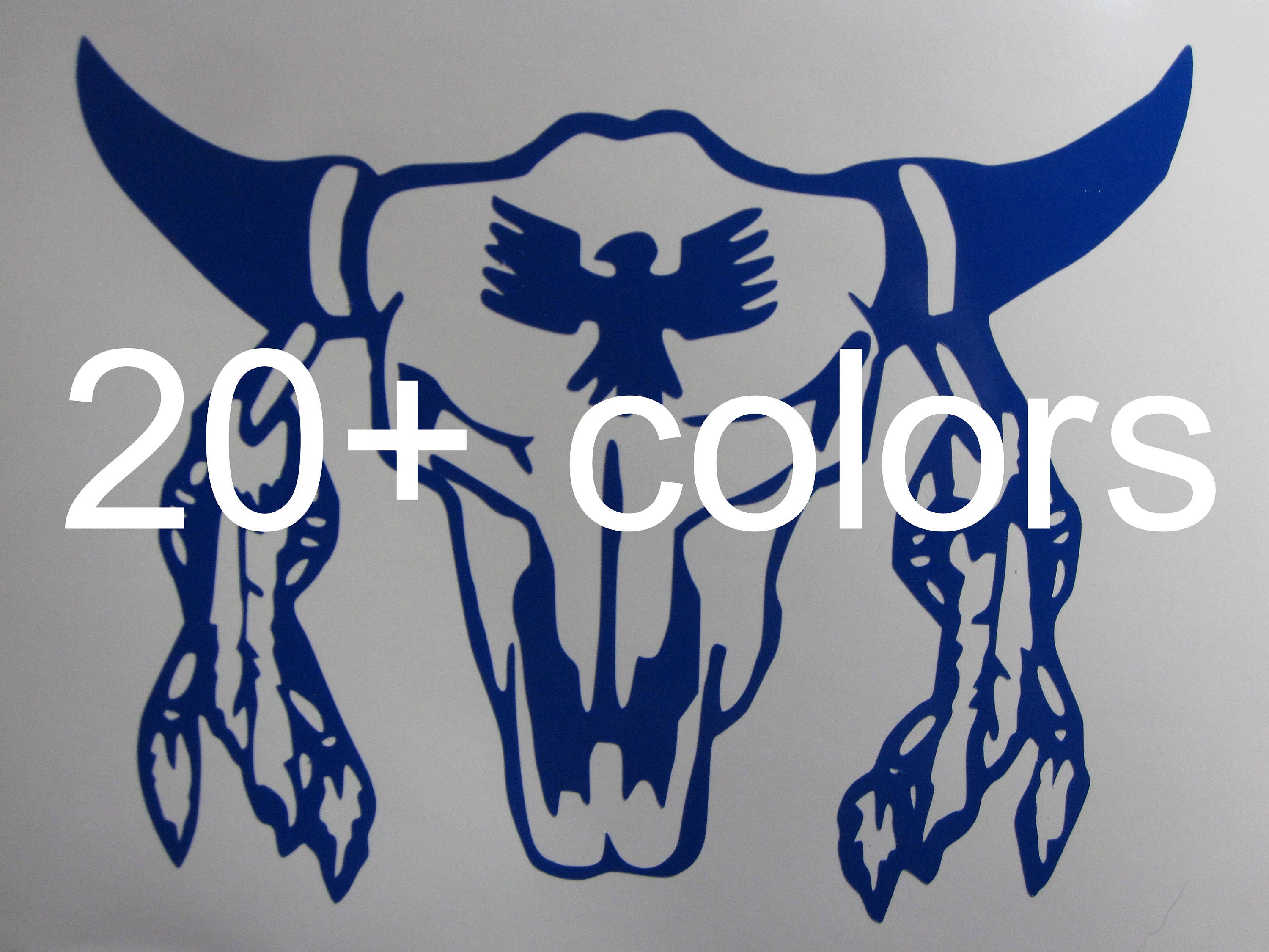 Bull Skull with Feathers Vinyl Decal / Sticker Available in