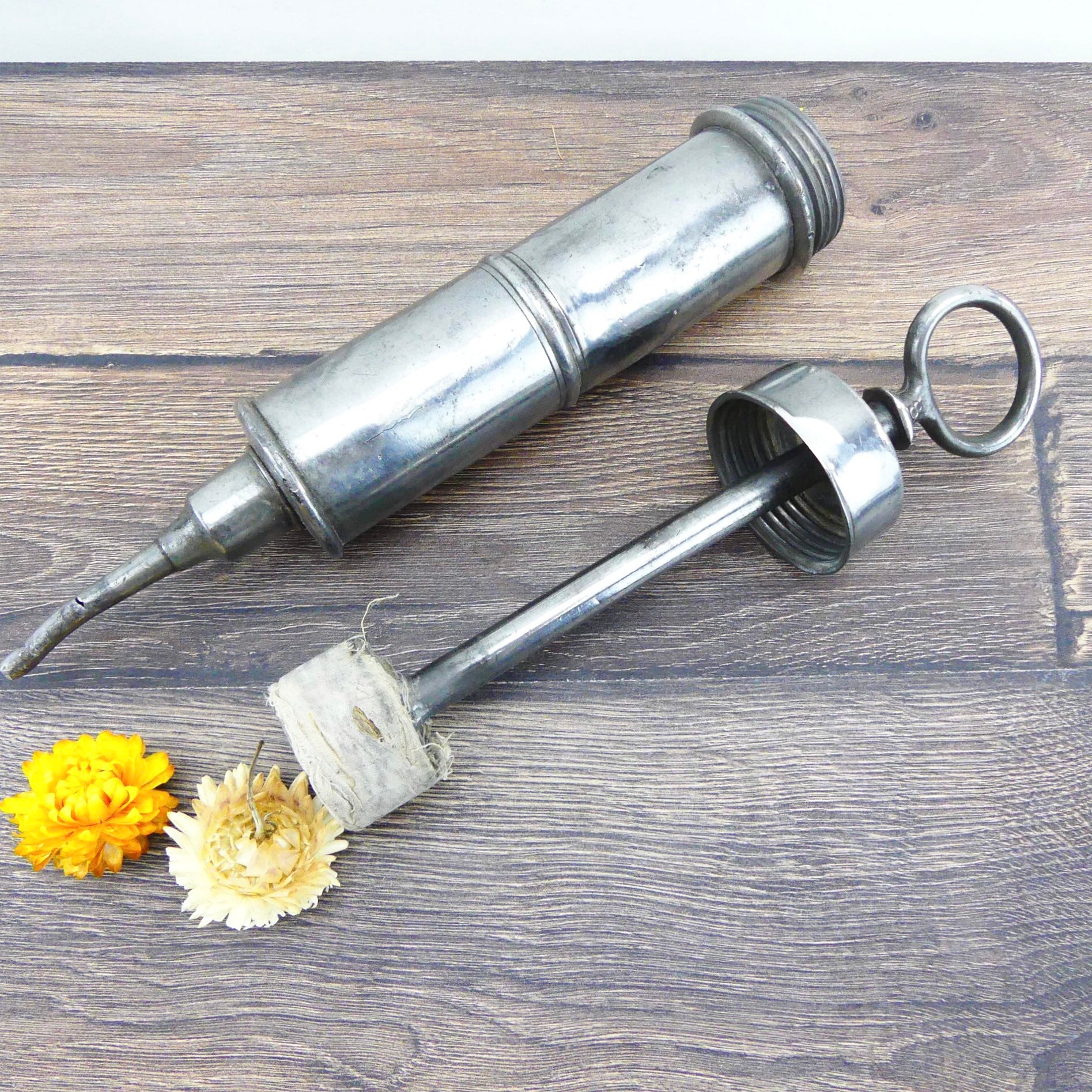 Large syringe - old syringe - 19th century syringe - Metal syringe ...