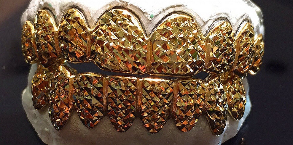 10K Solid Yellow Gold Custom fit Princess Diamond Cut Grill Gold Teeth ...