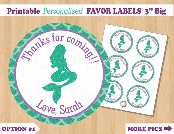 Mermaid Party Favor Labels/ Printable Mermaid Birthday Party