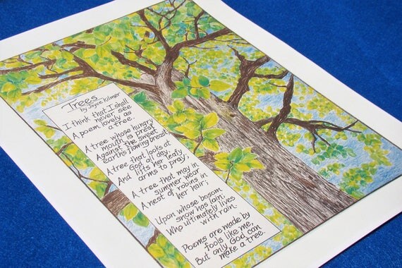 Trees poem Art Print/ Trees by Joyce Kilmer art/ 11 x 14 Wall
