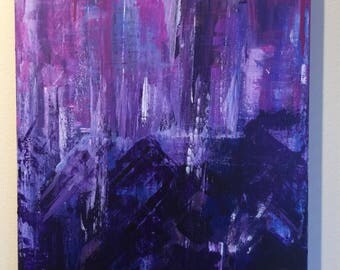 Purple Rain Abstract Acrylic Art Painting on 8 x 10 Canvas