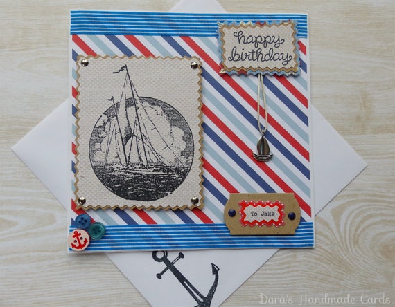 Handmade Nautical Boat Birthday Card For Him Personalised