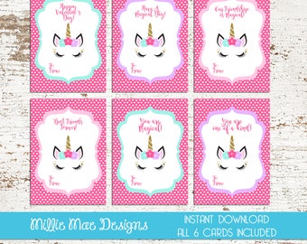 Rainbow Unicorn Valentines Printable DIY Instant Download