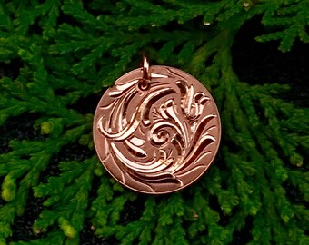 Hand Engraved Swirling Scroll Design Nickel Silver Pendant