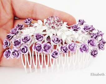 Purple Hair Comb Purple Flower Comb Deep Purple Hair