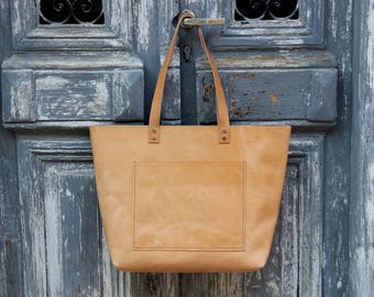 Natural leather tote | Etsy