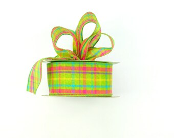 Green plaid ribbon | Etsy