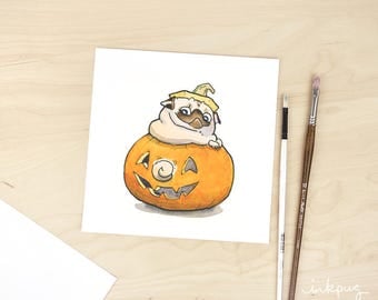 Pug art pug cards funny cards pins and magnets by Inkpug on Etsy