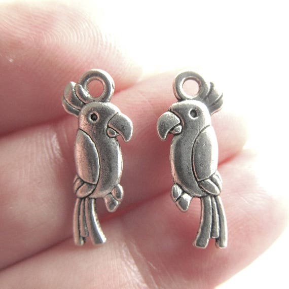 10 Parrot Charms Antique Silver Tone Pendants Parrot Bird