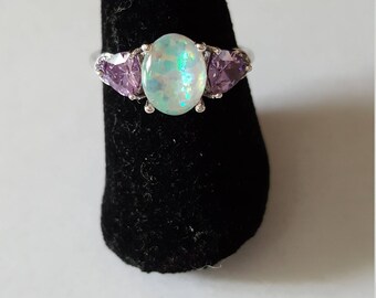 Lab created Opal ring 14k Gold-filled Wire wrapped ring