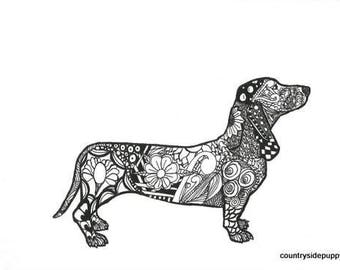 Dachshund zentangle | Etsy