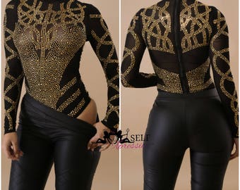 Rhinestone catsuit | Etsy