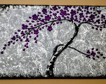 Purple tree painting | Etsy