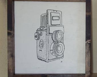 Pen and ink vintage camera drawing
