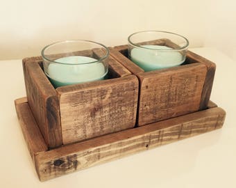 Unique Primtiques Wood Box Tray Candle Holder LOT OF THREE