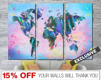 Pink world map | Etsy