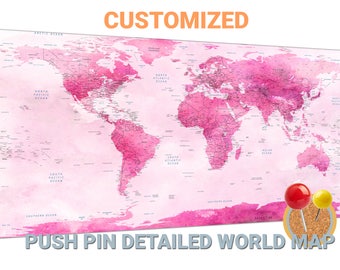 Pink world map | Etsy
