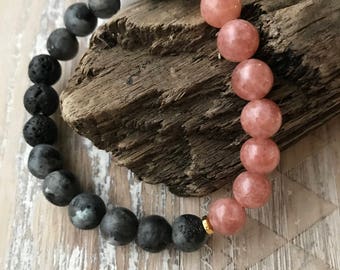 Sunstone Labradorite Ring in sterling silver Firey Orange