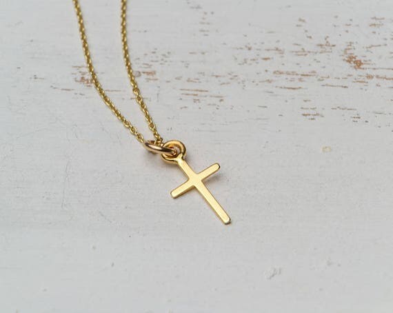 Extra Tiny Solid Gold Cross Necklace 14k gold Handmade Cross