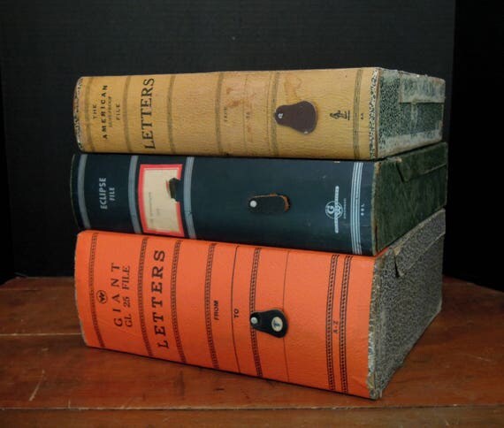 Three Vintage Cardboard File Boxes A-Z Dividers / Letter Boxes