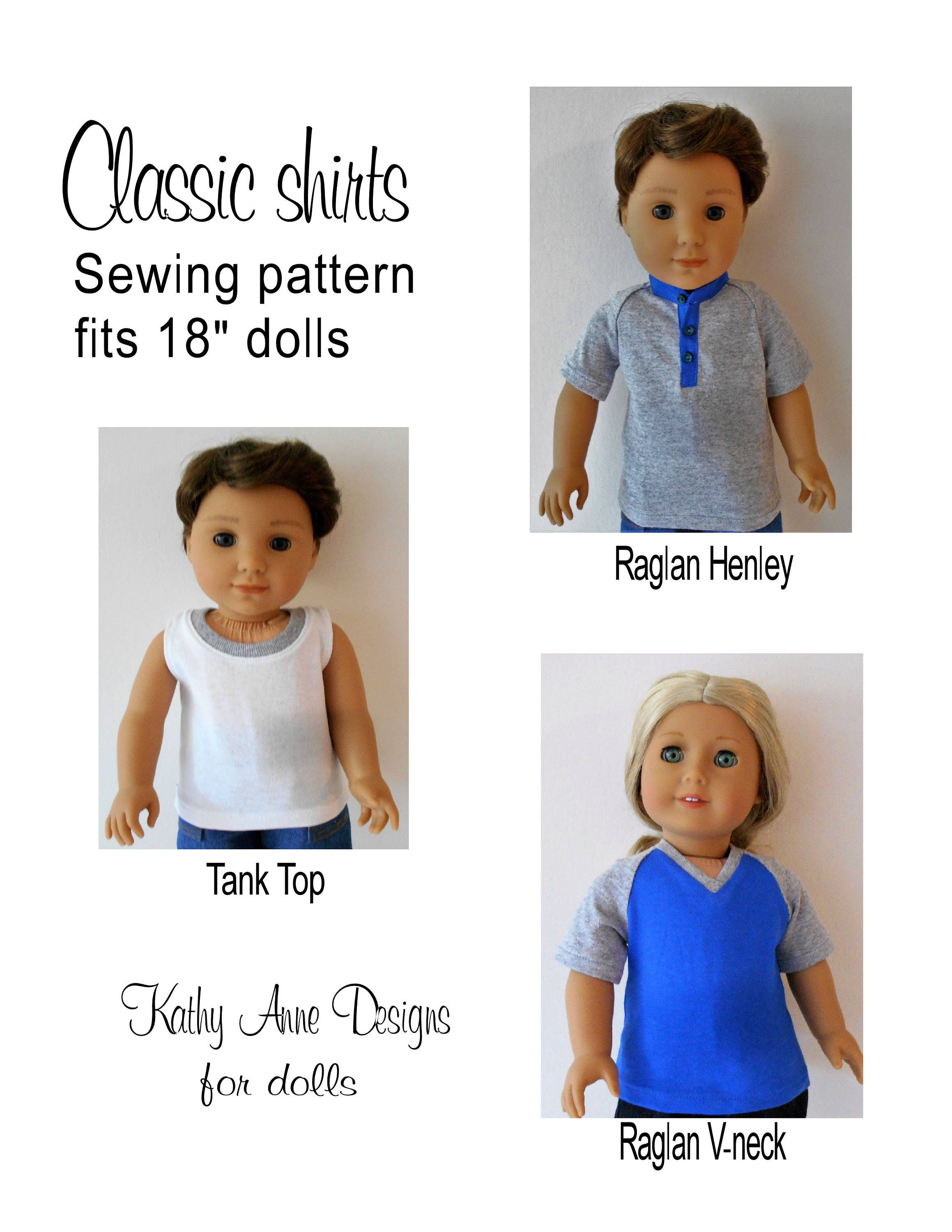 Classic shirts sewing pattern fits 18 dolls