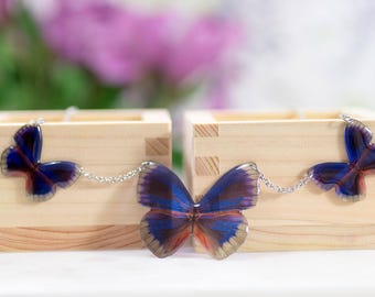 Blue morpho butterflies necklace. Handmade statement