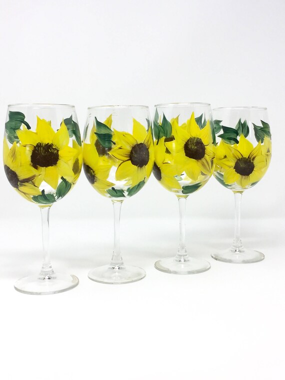Sunflower Wine Glasses Sunflower Wedding Decor Bridal Shower