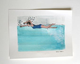 Swimming art | Etsy