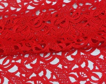 Red lace fabric | Etsy