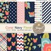 Coral Navy Floral digital paper Coral Flowers for Digital