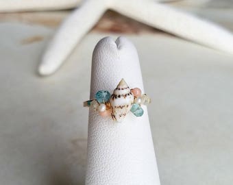 Adjustable Shell Ring Wire Beach Ring Seashell Ring Pink