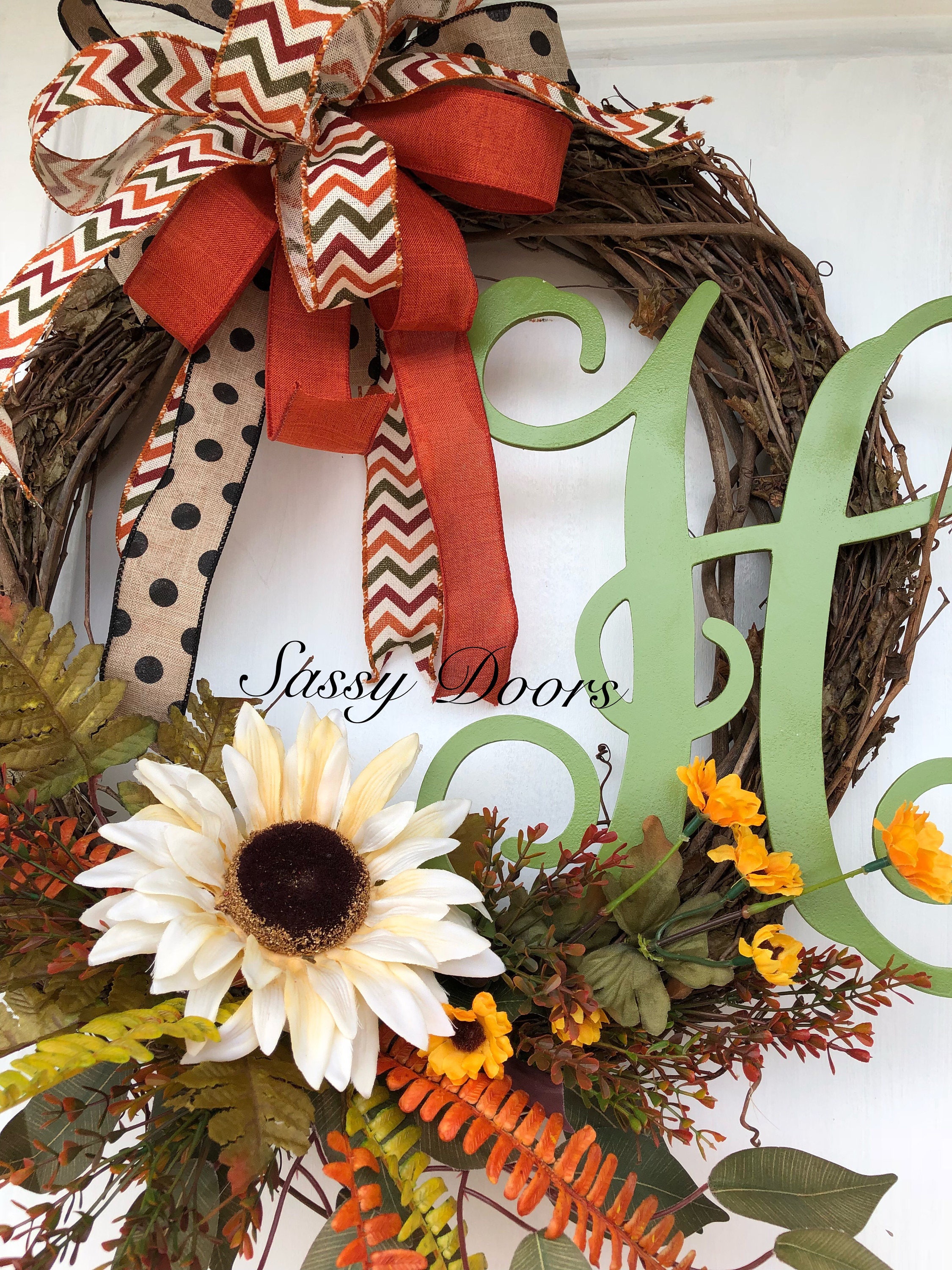 Monogram Wreath- Fall Wreath- Everyday Wreath-Grapevine Wreath ...
