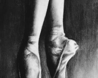 Charcoal drawing ballet dancer original