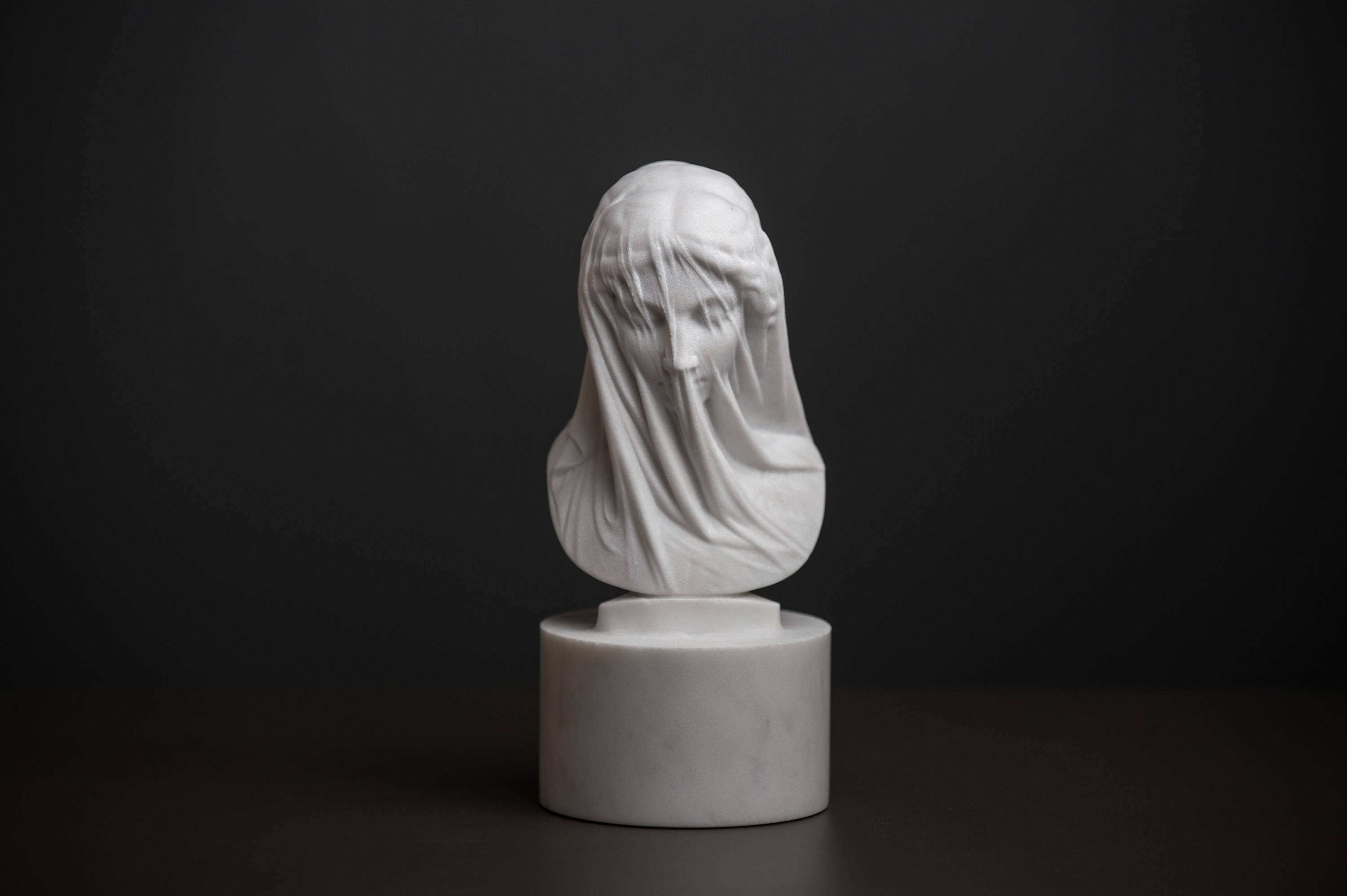 MARBLE bust of the Veiled Virgin Mary by Strazza carved statue