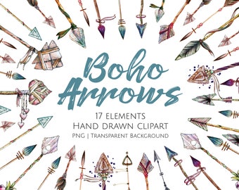 Boho Arrows. 17 hand drawn Clipart. Tribal native diy