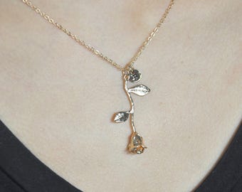 Gold rose necklace | Etsy