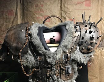 Post Apocalyptic Black Leather Tactical Vest L-3XL