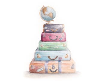 Watercolor suitcase | Etsy