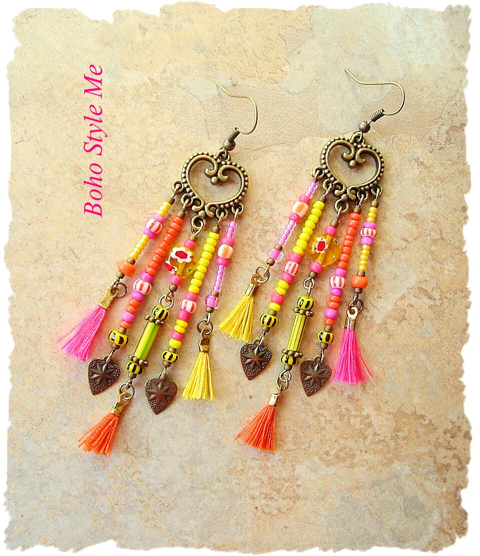 Boho Colorful Gypsy Indie Earrings Bohemian Tassel Earrings Boho Colorful Gypsy Indie Earrings Bohemian Tassel Earrings