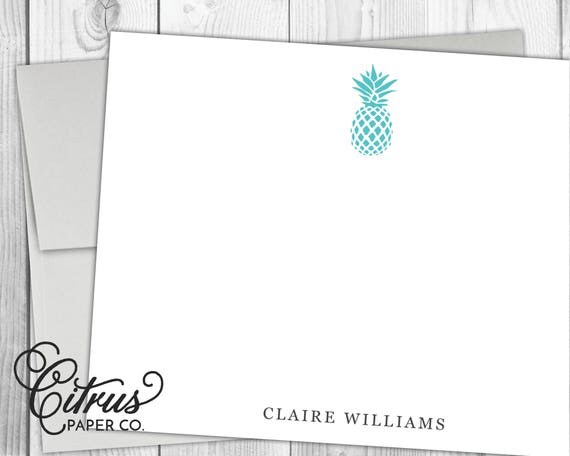 Pineapple Personalized Stationery Flat Note Cards Stationary